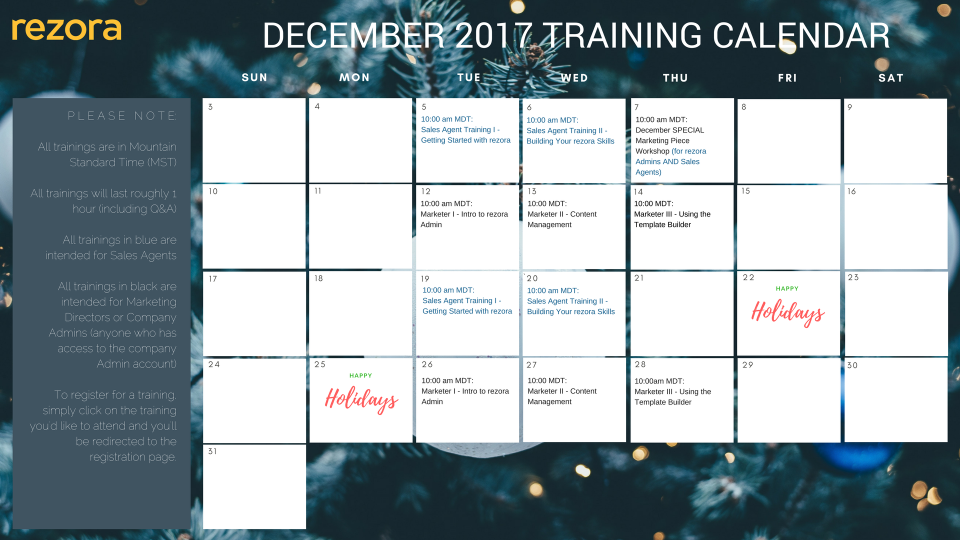 Our December Training Calendar is out!