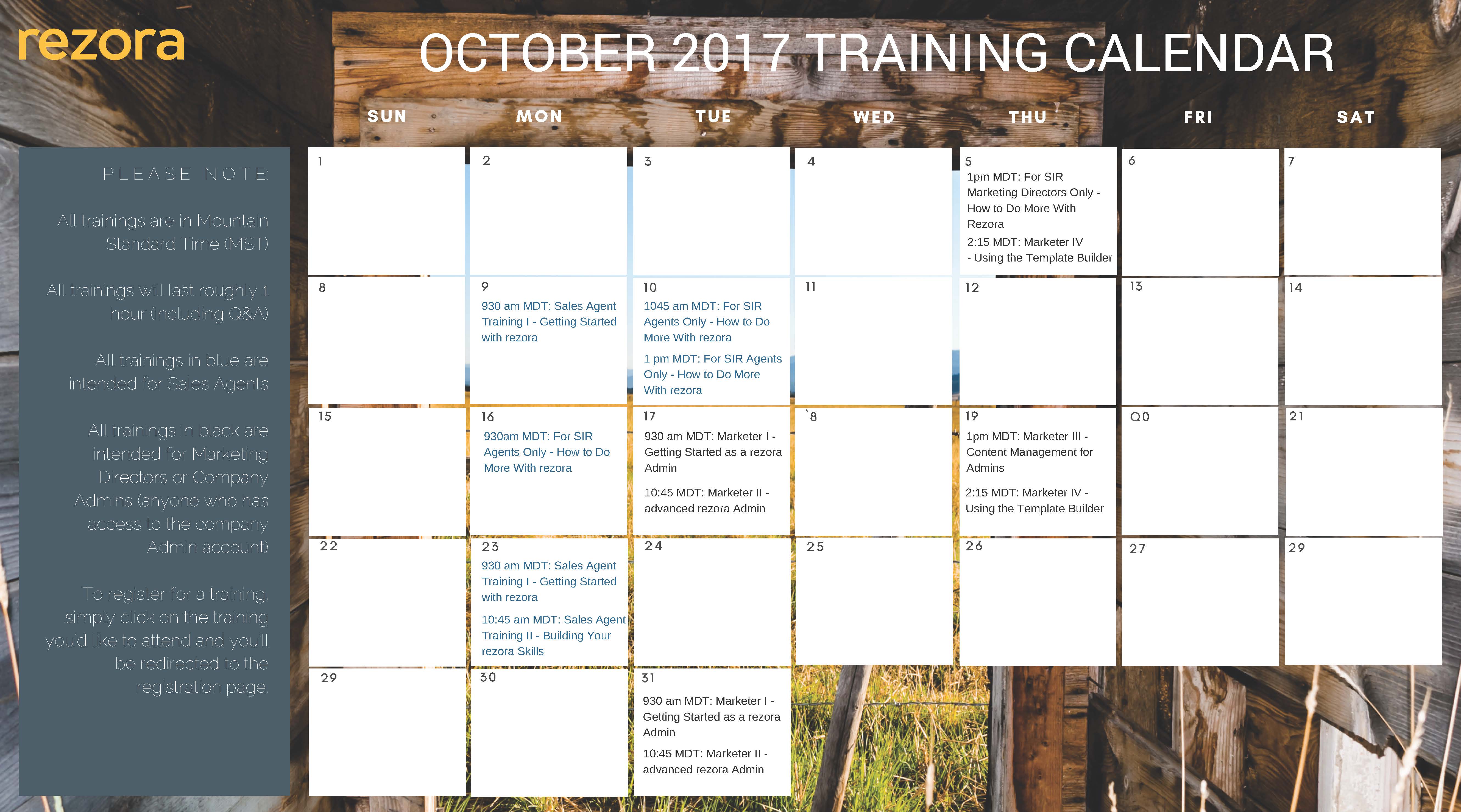Sign up for our October Trainings!
